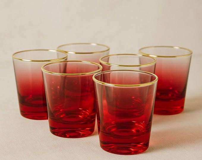 Vintage 1960s Gradient Ombré Ruby Red & Gold Whiskey Glasses Set of 5 ...