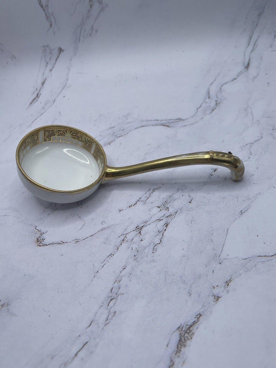Antique 1908 Hand Painted Porcelain Ladle Jam Spices White Gold Nippon ...
