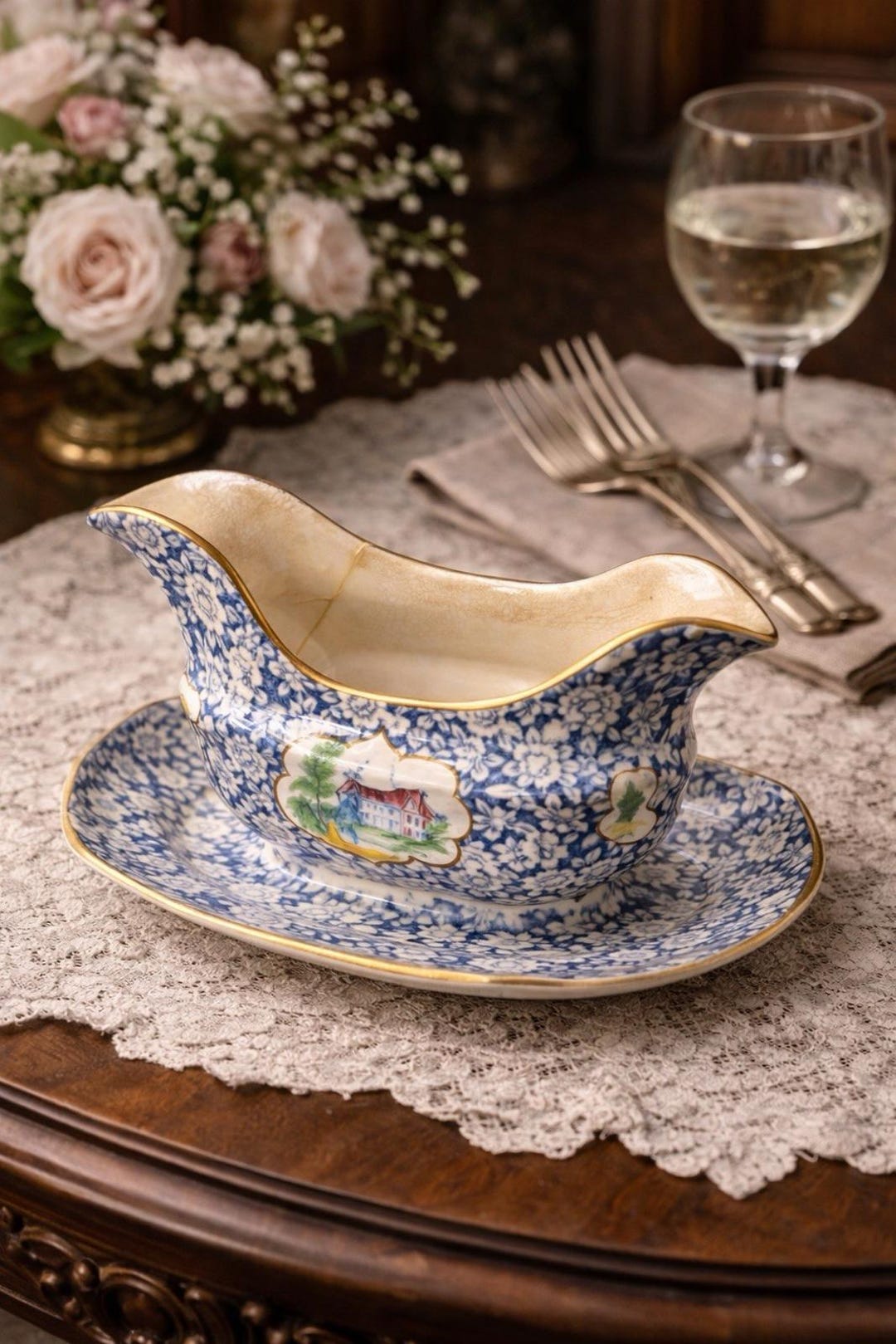 British Anchor Pottery 1930s Celebrate Gravy Boat Underplate 7.5x2.5x4 ...