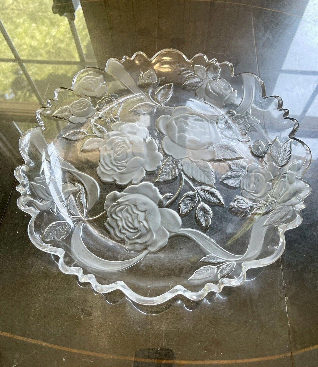 Laura Glass Japan Vintage 1990’s Rose Garden Frosted/clear Platter Dish ...