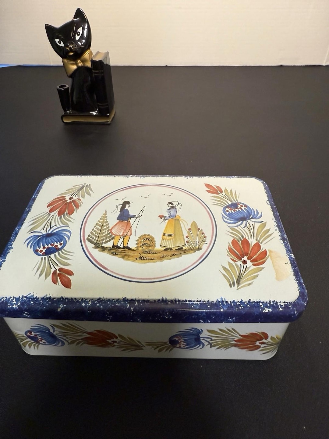 Massilly France Vintage 1960s Tin Box Container Henriot Quimper, 7x5x3 ...