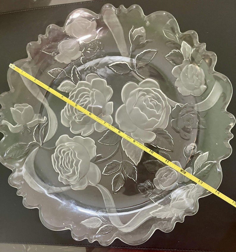 Laura Glass Japan Vintage 1990s Rose Garden Frosted/clear Platter Dish ...