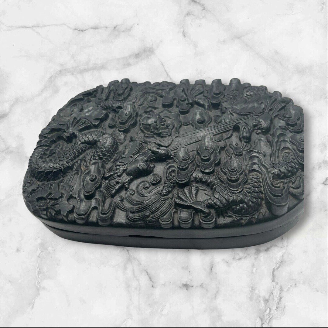 Antique Inkstone Wutai Mountain Chengni Double Dragon Playing 5-string ...