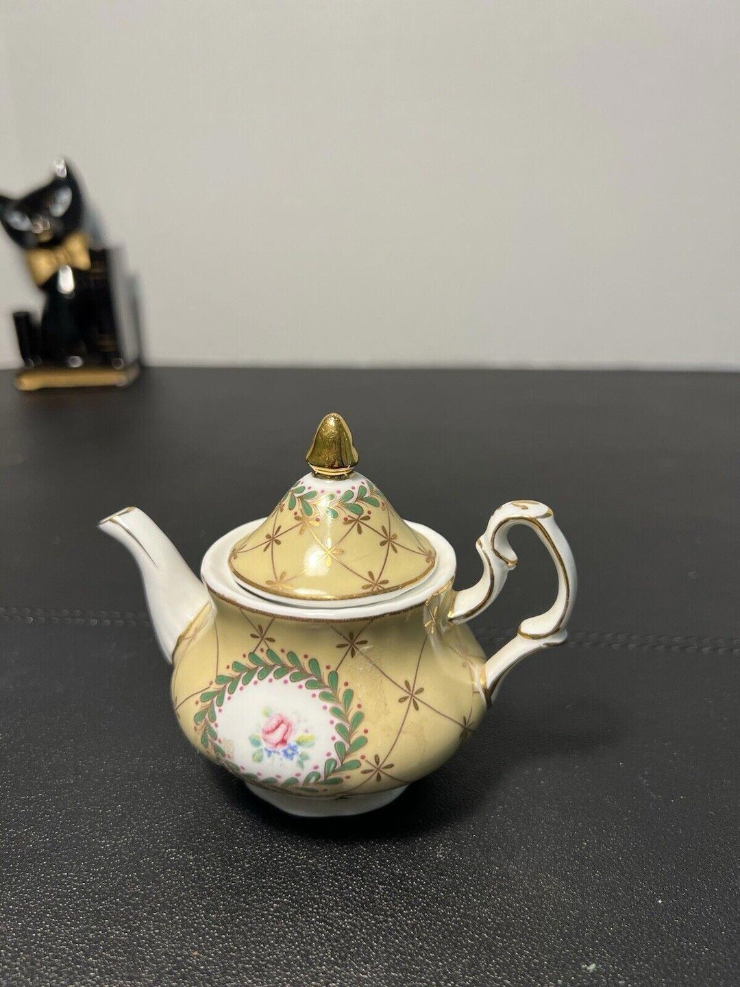 Nantucket Vintage 1980s Mini Teapot Beige Gold Net Pink Peony Green ...