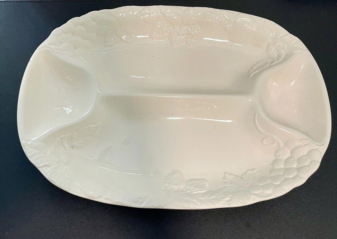 HIMARK Japan Vintage 90s White Ceramic Hostess Divided Platter Embossed ...
