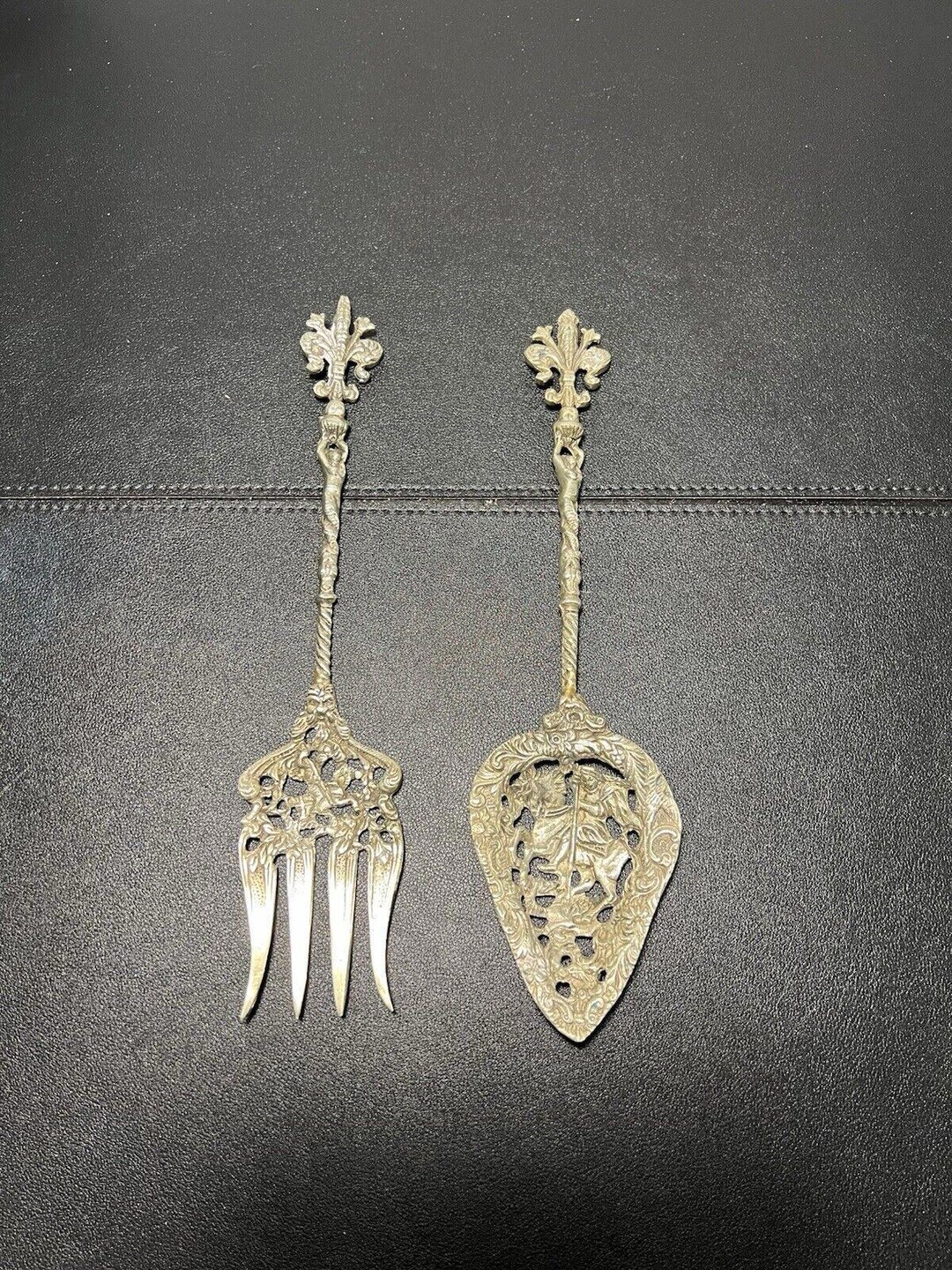 Italian Antique 1900s Intricate Pierced Large Serving Spoon Fork Albata ...