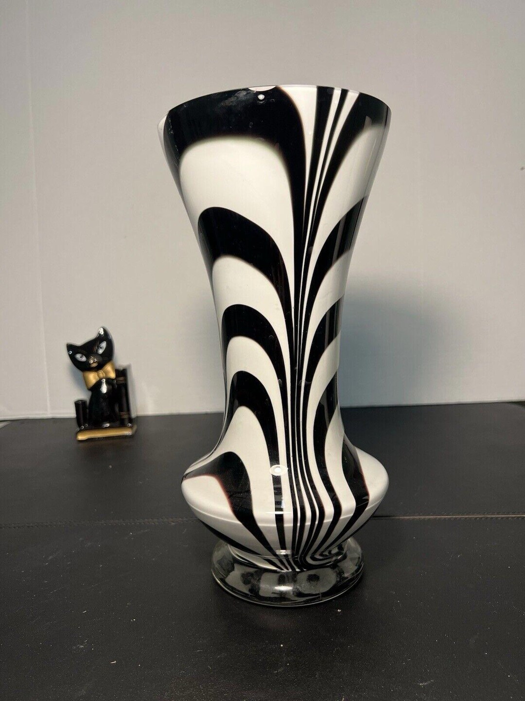 Makora Krosno Art Glass Vintage 1970s Black White Zebra Vase Poland 12 ...