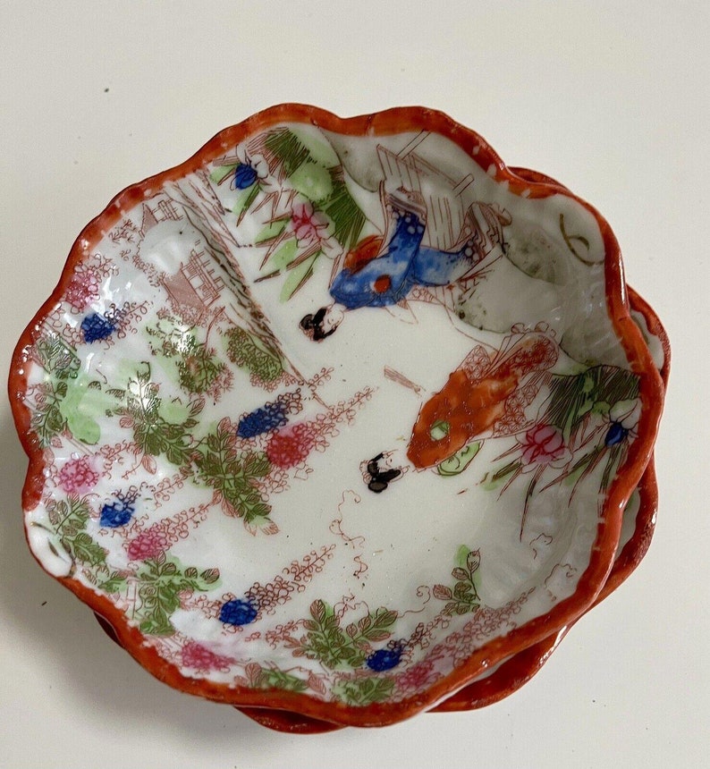 Antique Kutani Hand Painted Geisha Motif Bone China 3 Berry Ice Cream ...