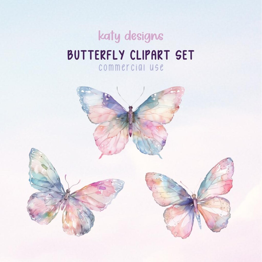 Pastel Rainbow Butterfly Clipart Set | Watercolor Butterfly Pngs | Soft ...