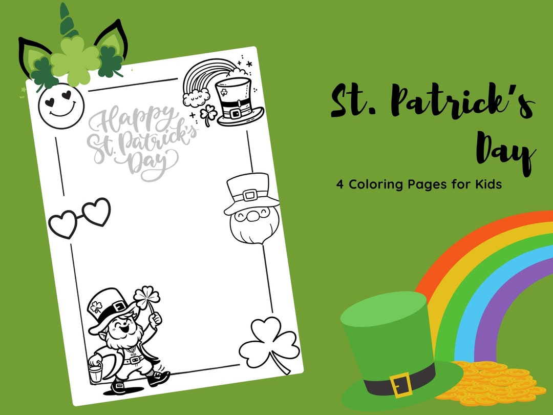 St. Patrick's Day Coloring Pages for Kids - Set of 4 Printable Lucky ...