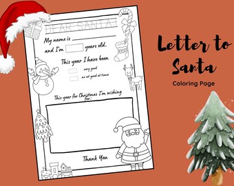 Letter to Santa Coloring Page Printable Christmas Wish List, Dear Santa ...