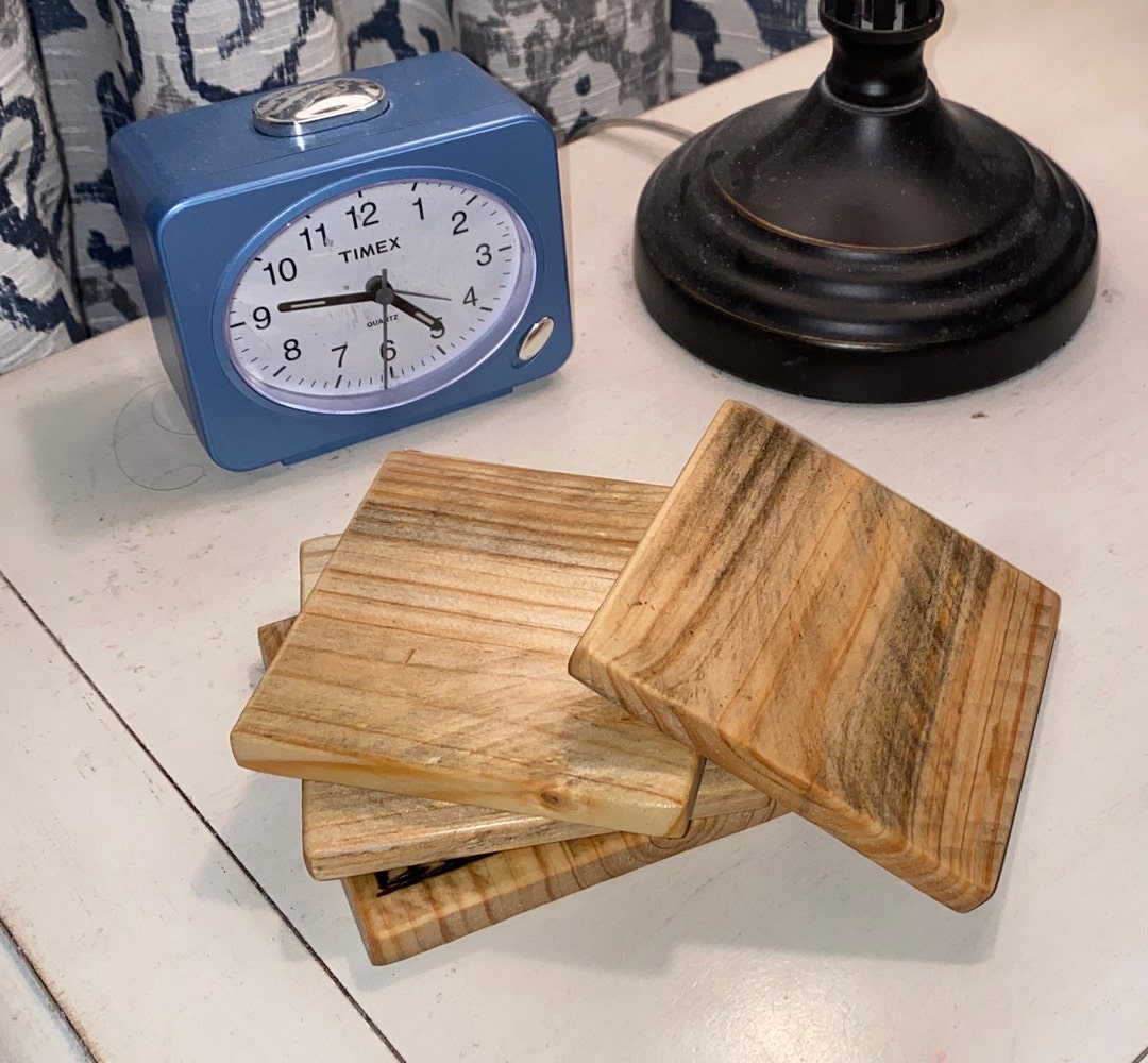 Wooden Square Coaster 4 Piece Set, Rustic Coasters, Rustic, Log ...