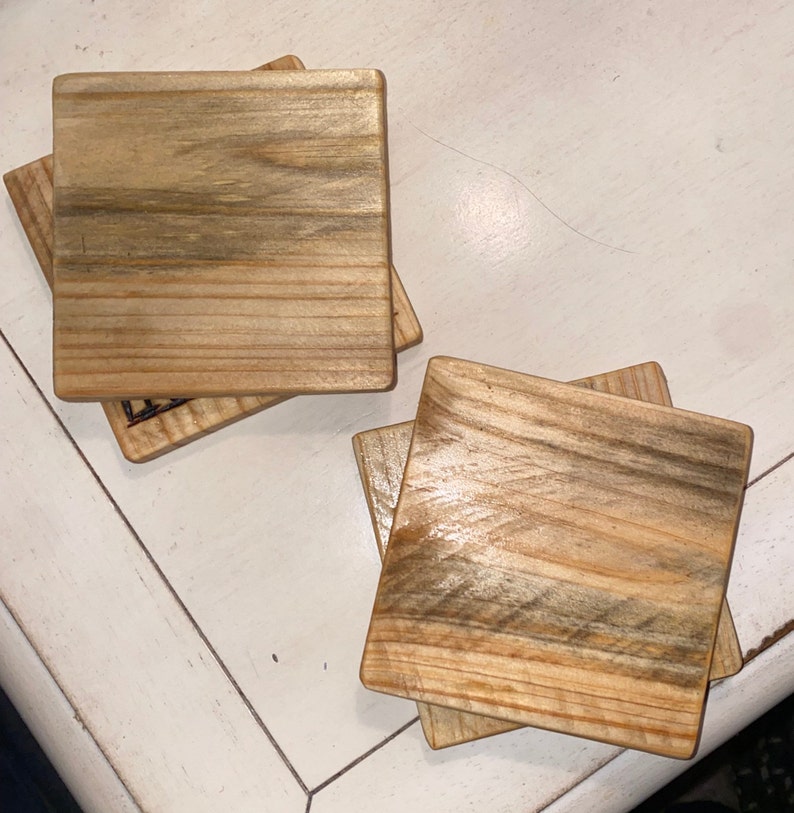 Wooden Square Coaster 4 Piece Set, Rustic Coasters, Rustic, Log ...