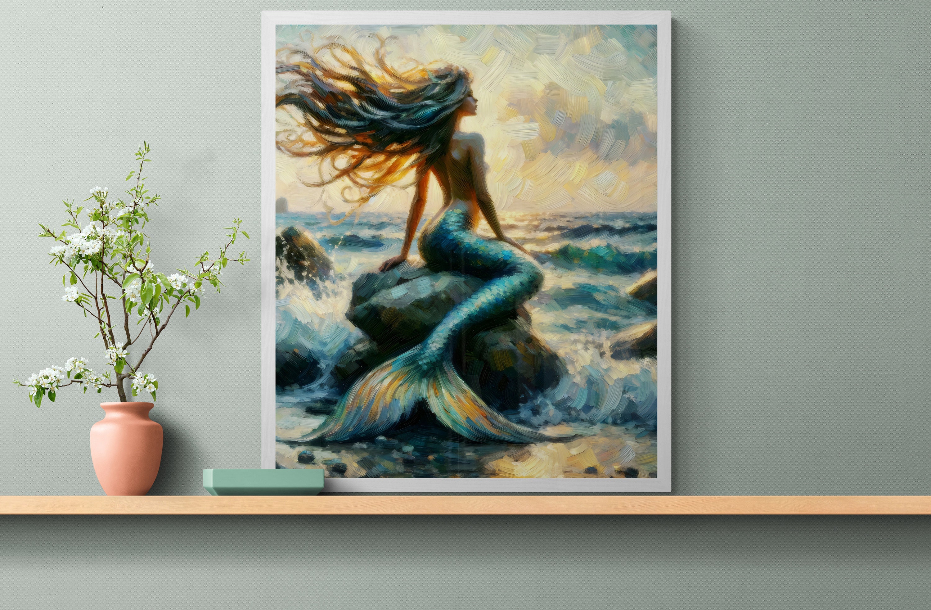 Beautiful Mermaid Art Mermaid Wall Art Large Mermaid Wall Decor Mermaid ...