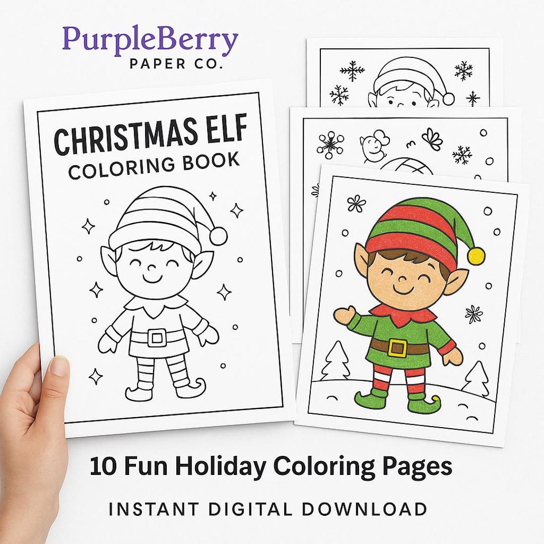 Christmas Elf Coloring Book for Kids | 10 Fun Holiday Coloring Pages ...