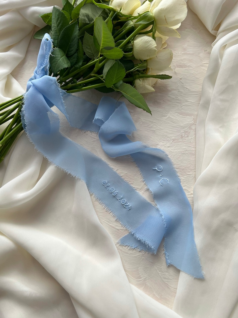 Personalised Wedding Bouquet Ribbon, Wedding Keepsake Chiffon Ribbon ...