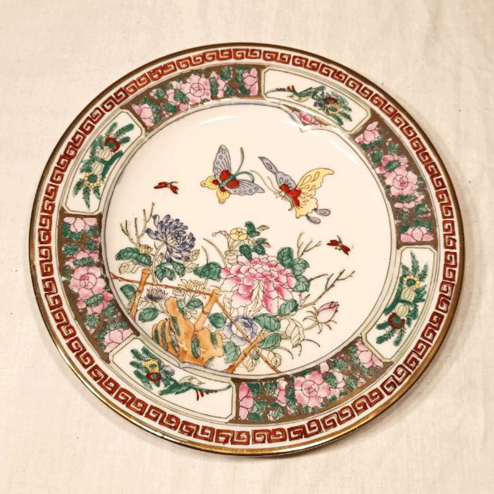 Beautiful Large Chinese Decorative Plate With Butterflies and Flowers ...