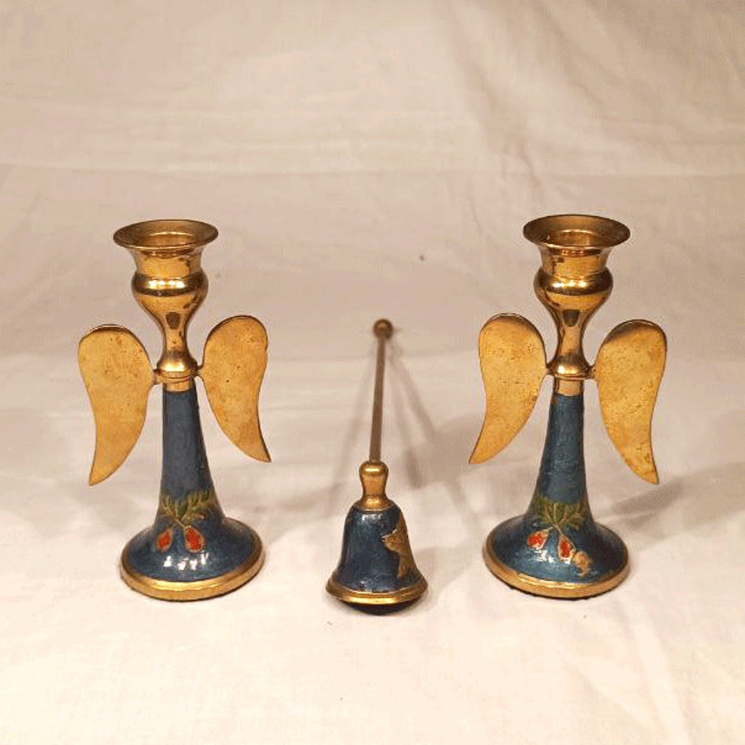 Two Hand-painted Brass Candlesticks With Angel Wings. - Etsy