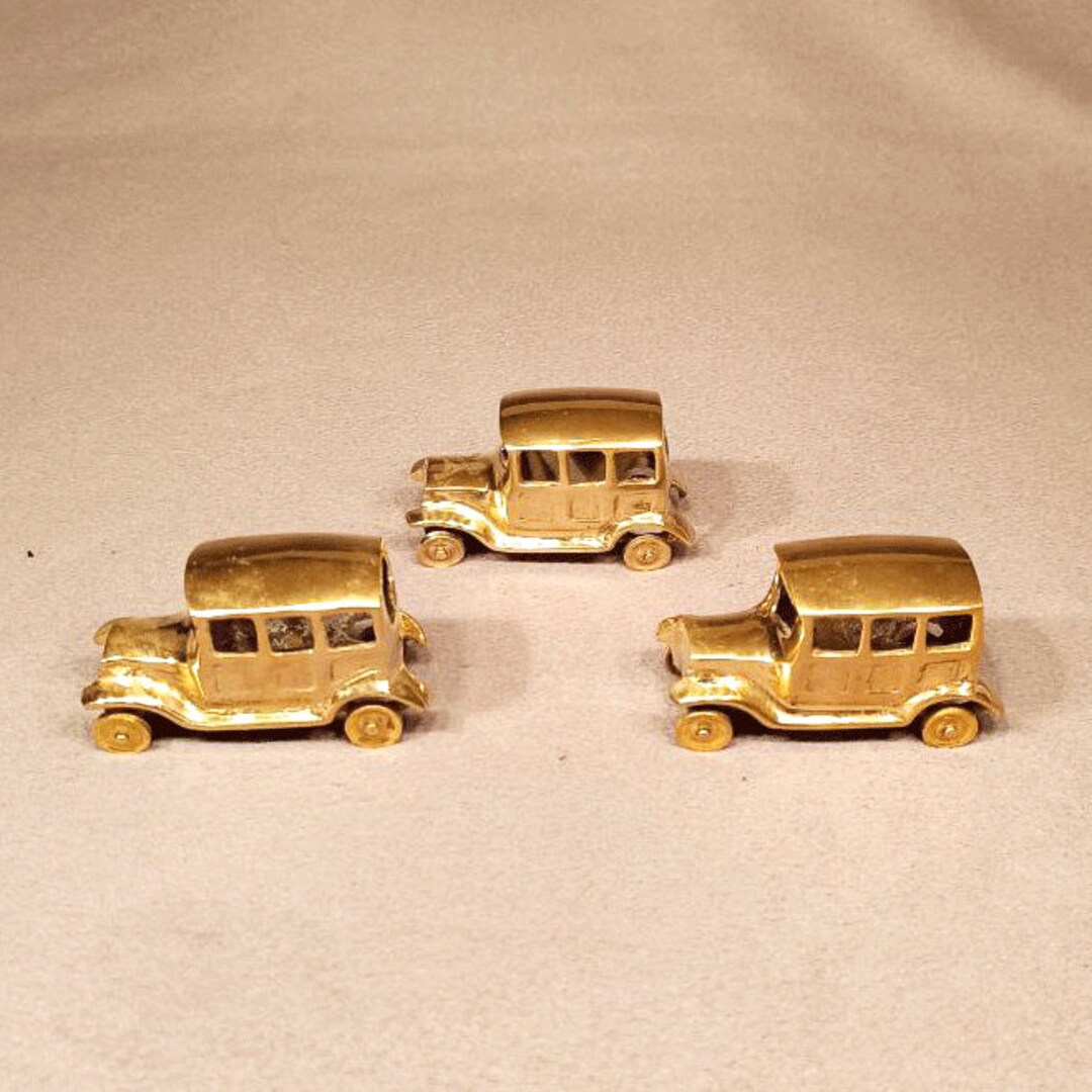 Vintage Brass Model Car Set, Miniature Diecast Collectibles, Set of 3 ...
