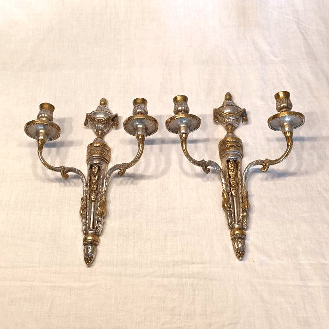 Antique Cast Brass Candle Sconce French Louis XVI Style Top Center Urn ...