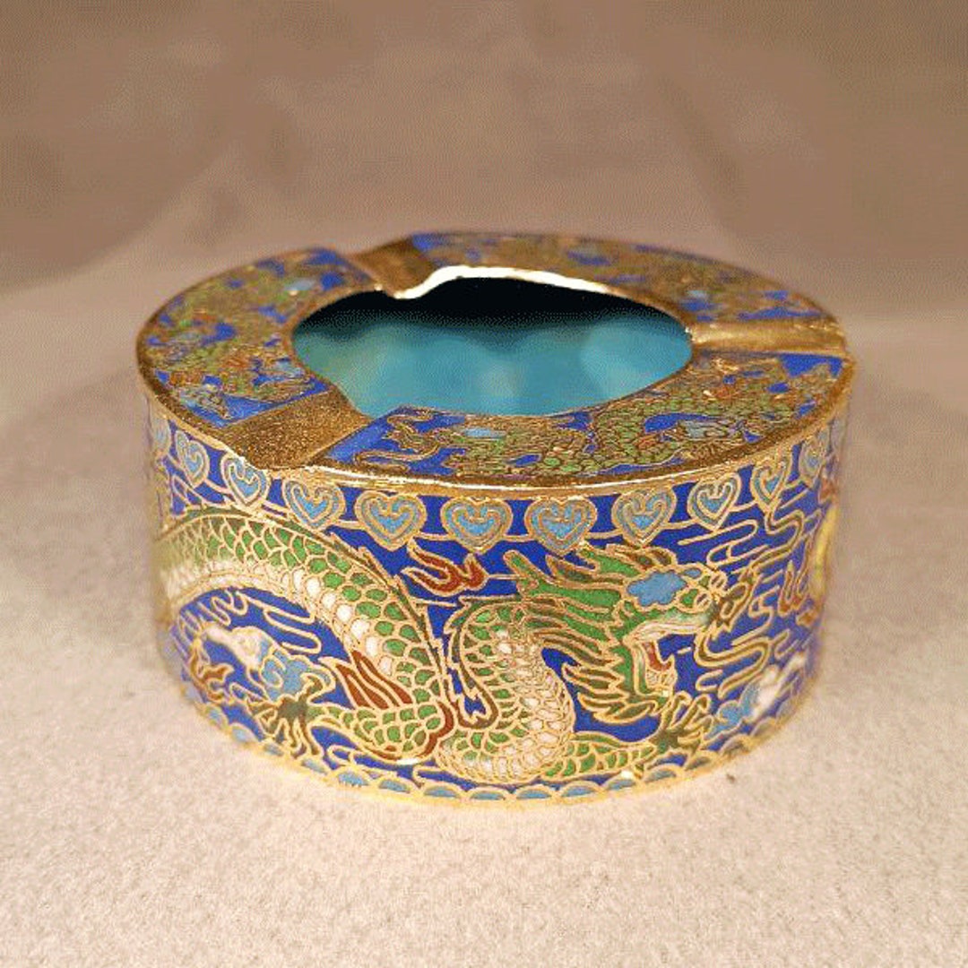 Antique Chinese Cloisonné Ashtray Decorated With Two Dragons - Etsy