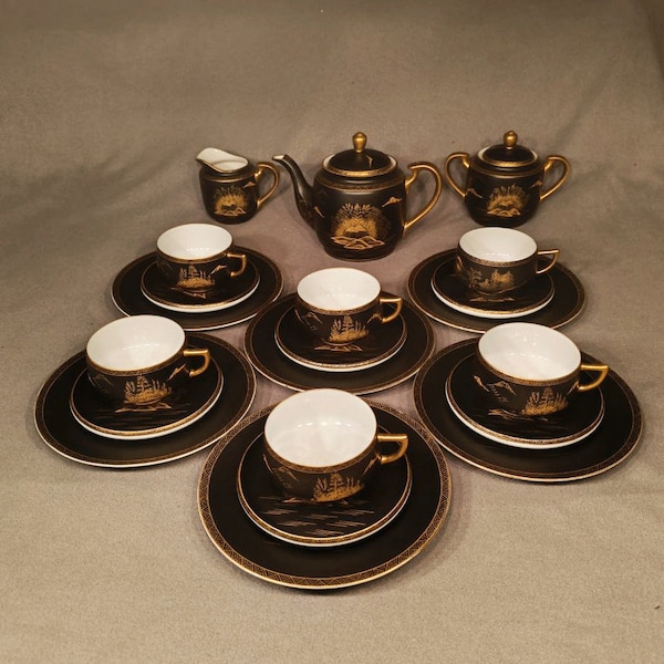 Black and Gold Tea Set - Etsy