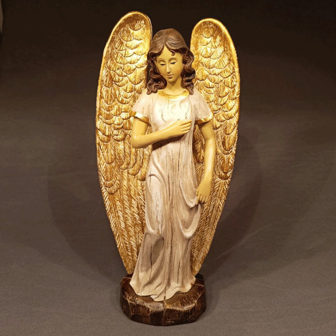 Vintage Composition "angel in a Beige Dress, Dark Hair, Golden Wings ...