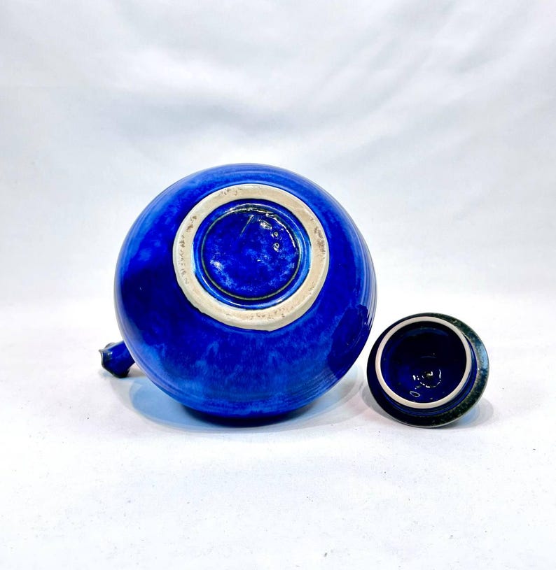 Handmade Cobalt Blue Teapot With Bamboo Handle - Etsy