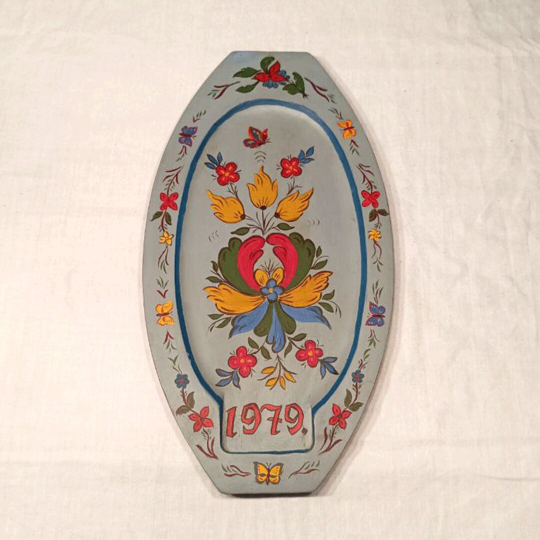 Scandinavian Wood Sign 1979 Handpainted Norwegian Folk Art Rosemaling ...