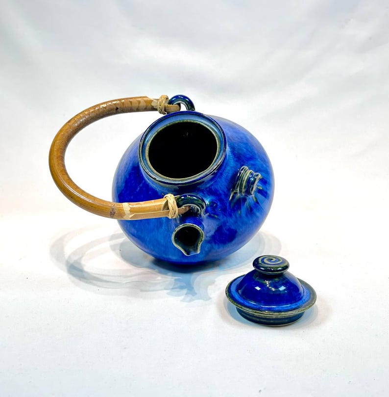 Handmade Cobalt Blue Teapot With Bamboo Handle - Etsy