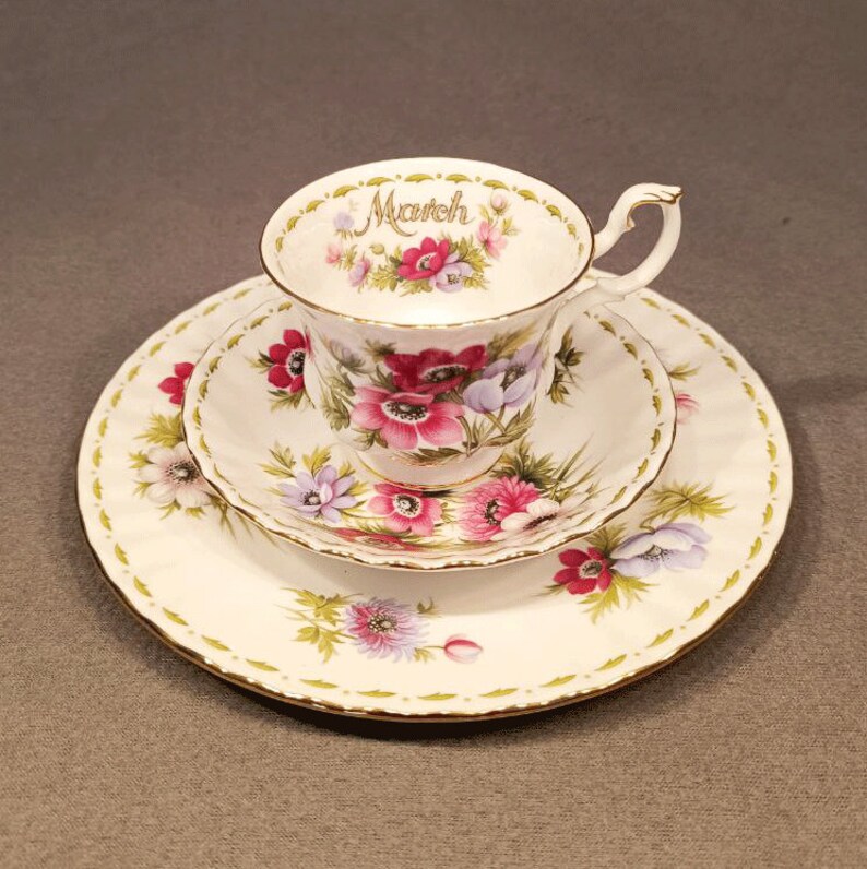 Royal Albert March Flower Tea Cup Trio, Vintage Bone China - Etsy Australia