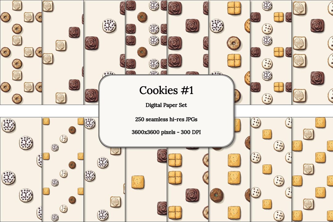 250 Seamless Digital Patterns of Cookies #1, 12"x12", Digital Paper ...