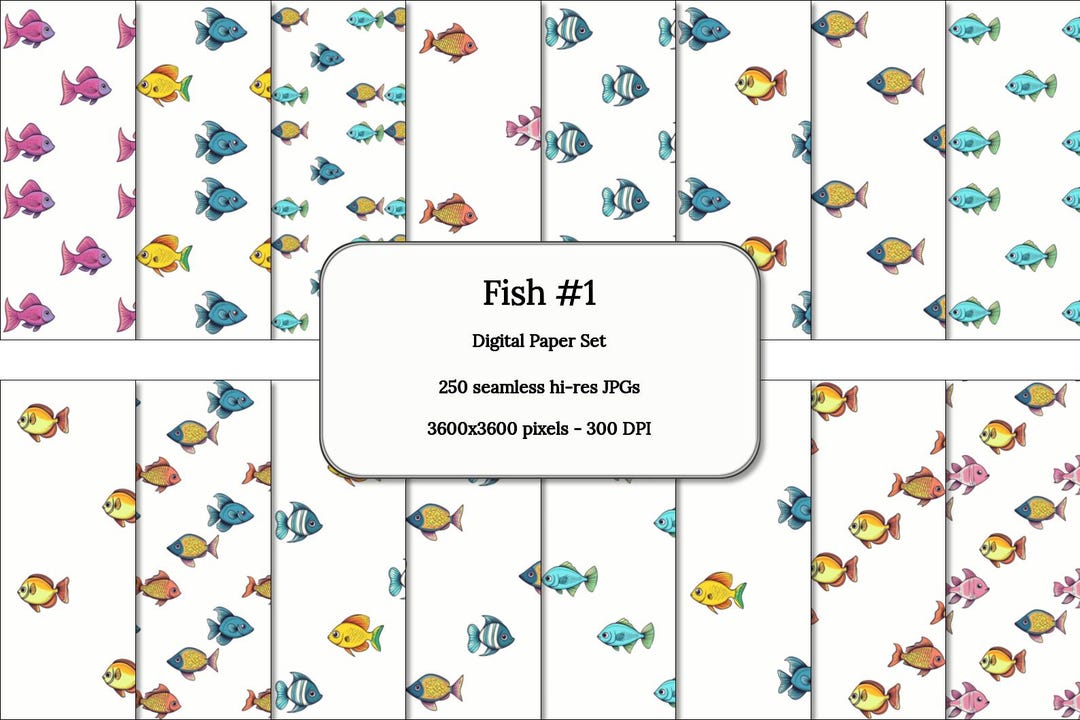 250 Seamless Digital Patterns of Fish #1, 12"x12", Digital Papers ...