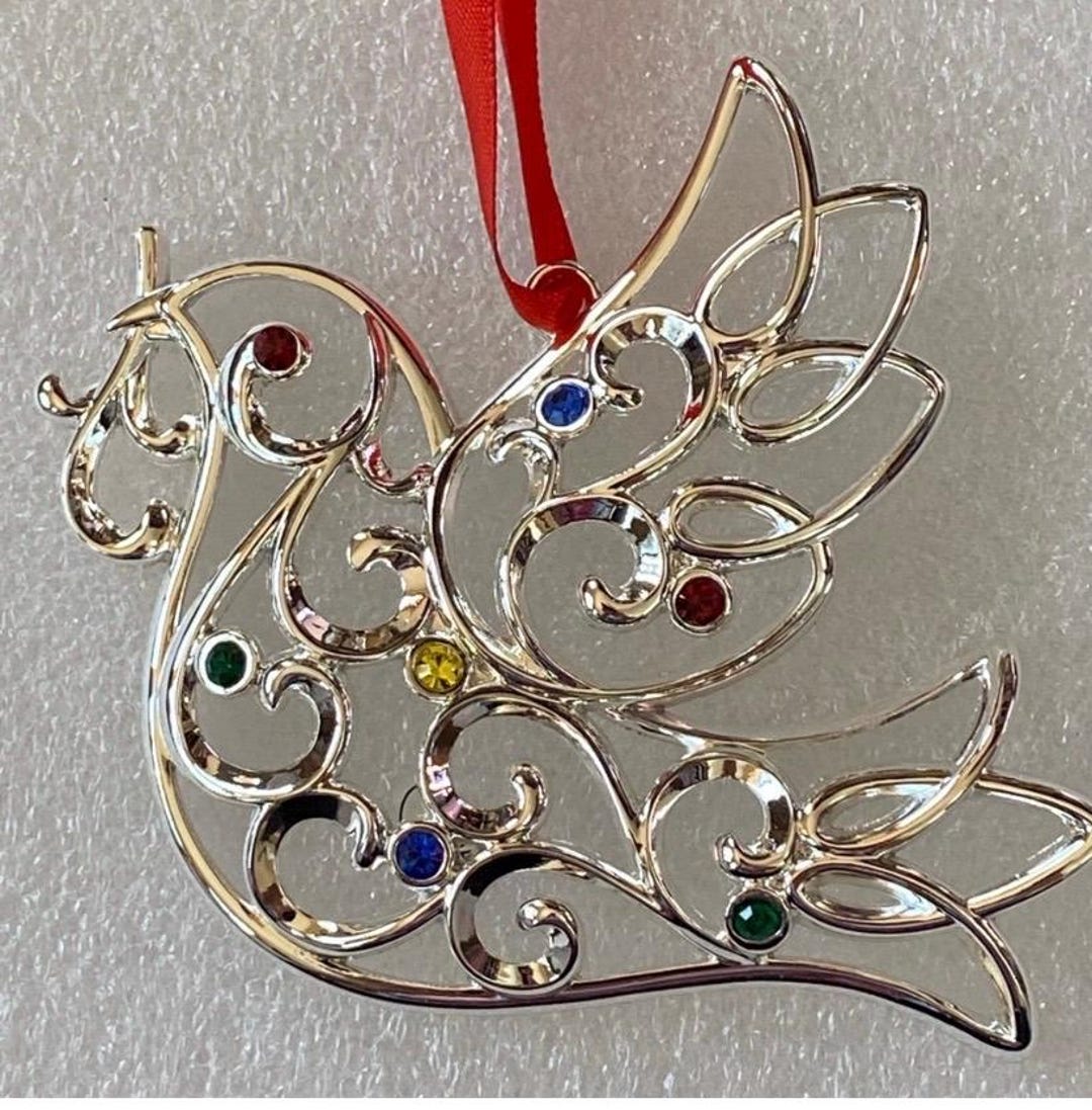 Lenox Sparkle and Scroll DOVE Multi Colored Crystal Silverplate Holiday Ornament - Etsy