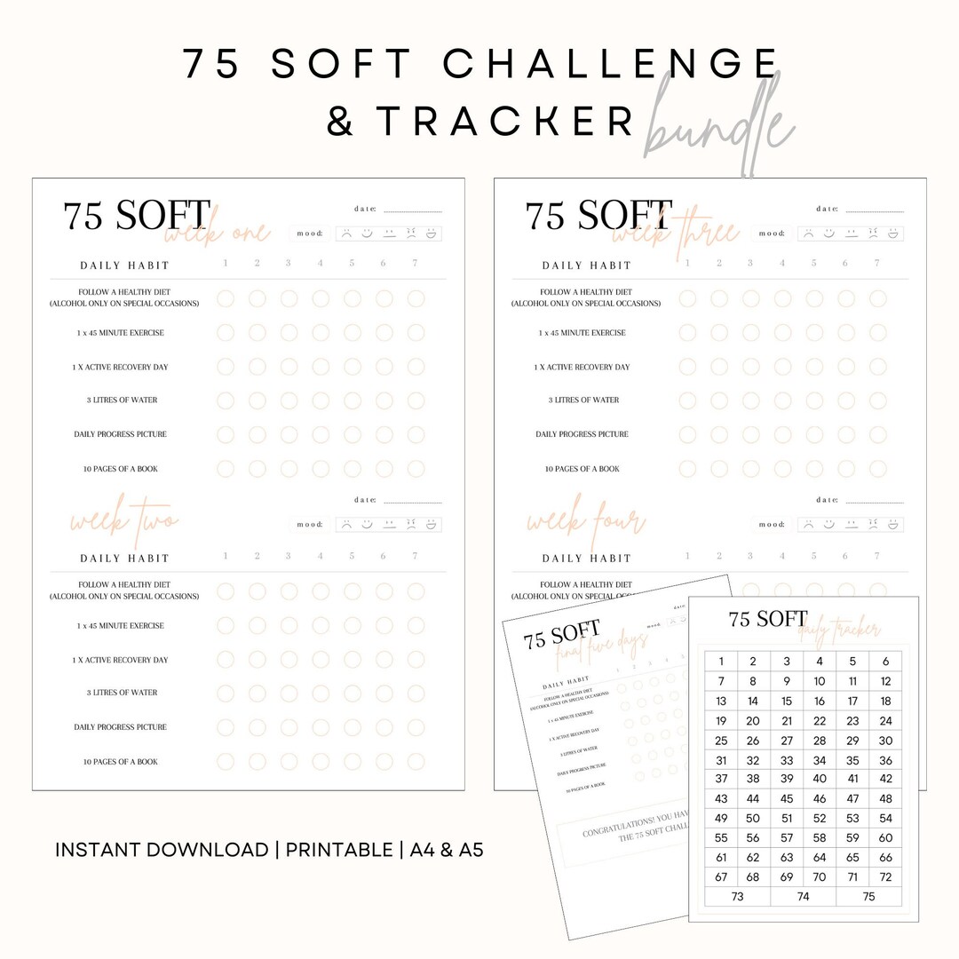 Simple 75 SOFT Challenge Tracker 75 Soft Challenge Printable PDF 75 ...