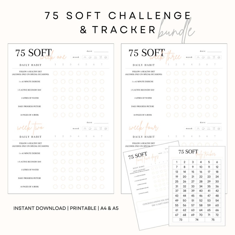 Simple 75 SOFT Challenge Tracker 75 Soft Challenge Printable PDF 75 ...