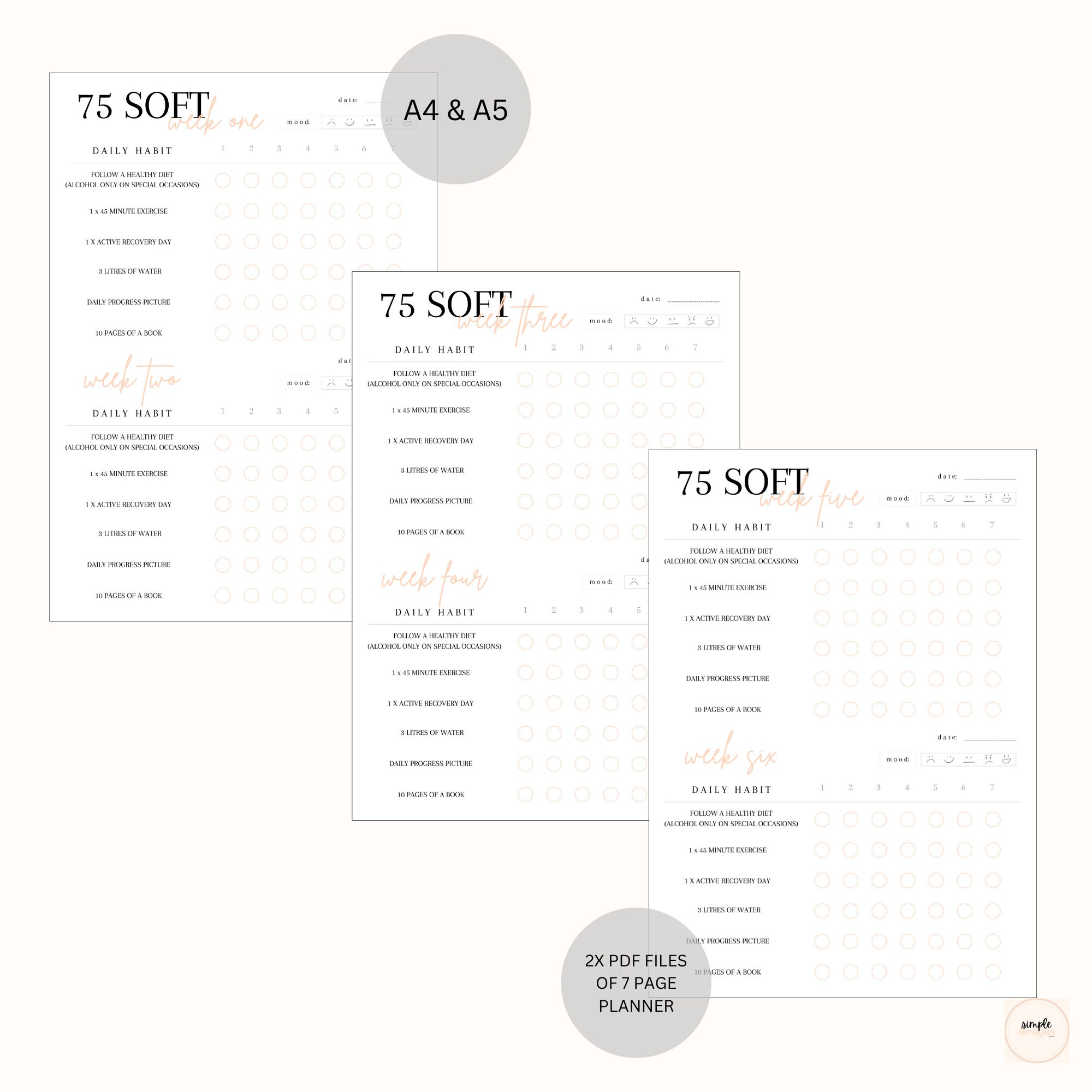 Simple 75 SOFT Challenge Tracker 75 Soft Challenge Printable PDF 75 ...