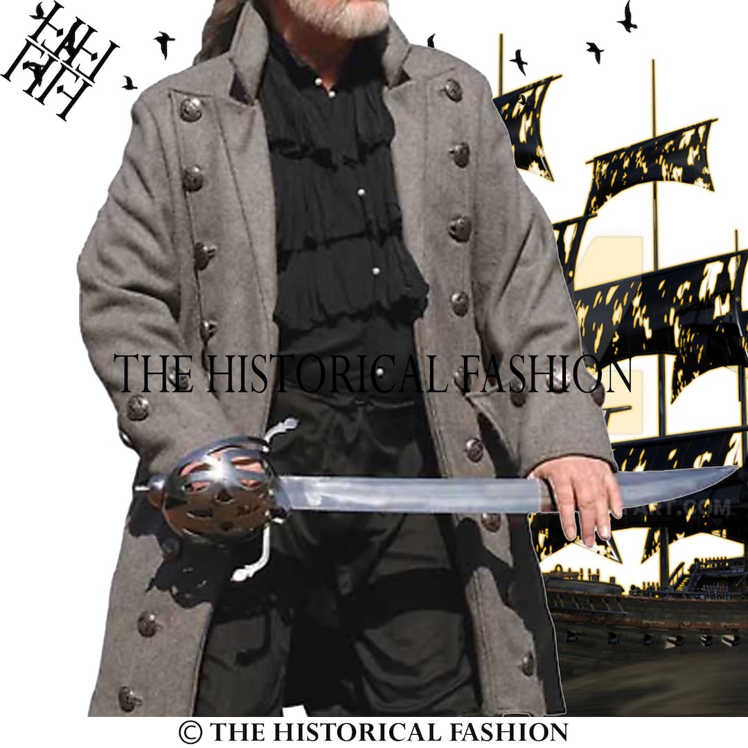 Men's Grey Wool Pirate Captain Coat - Historical Fashion - Etsy