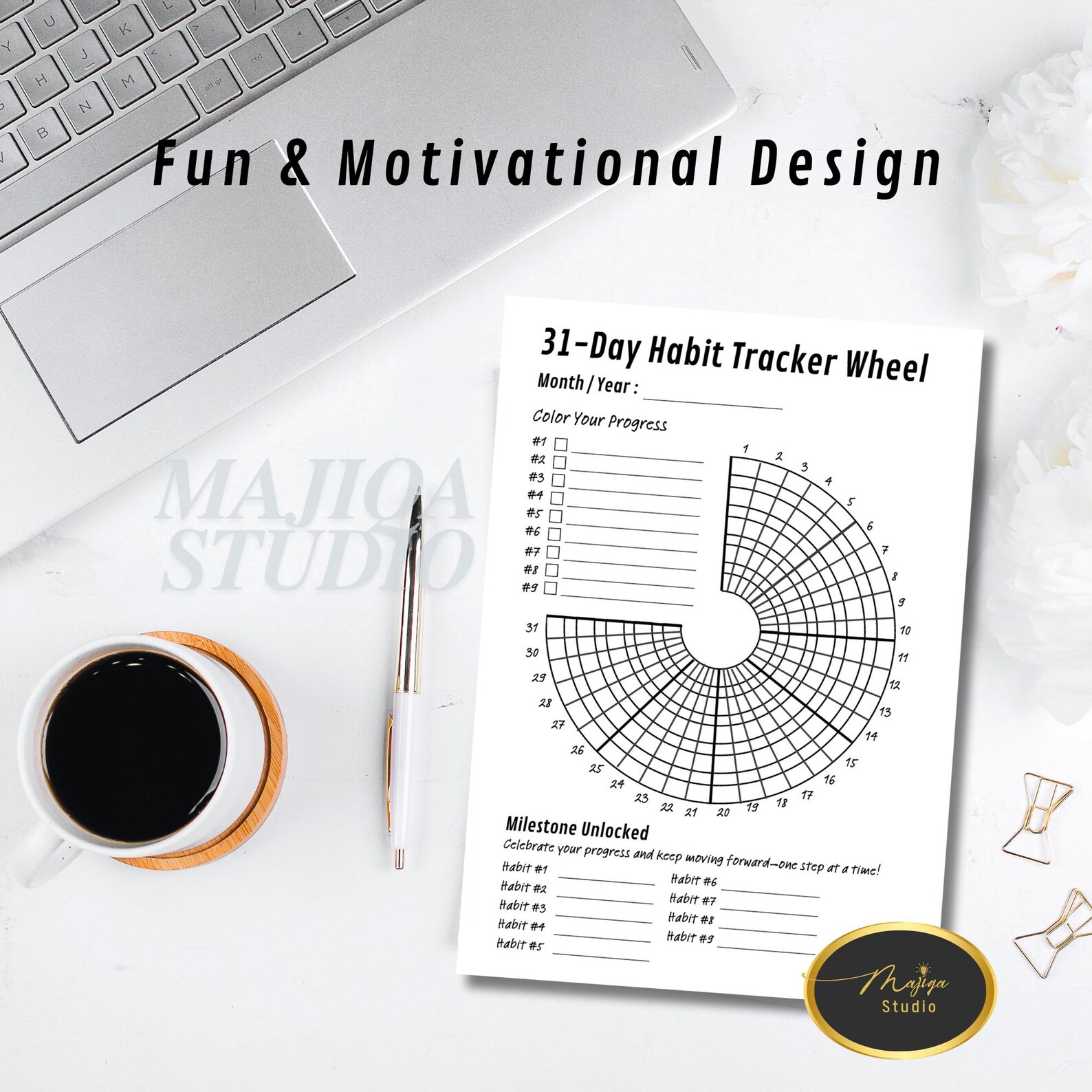 31 Day Habit Tracker Wheel | Daily Tracker PDF | Goal Tracker, Daily ...