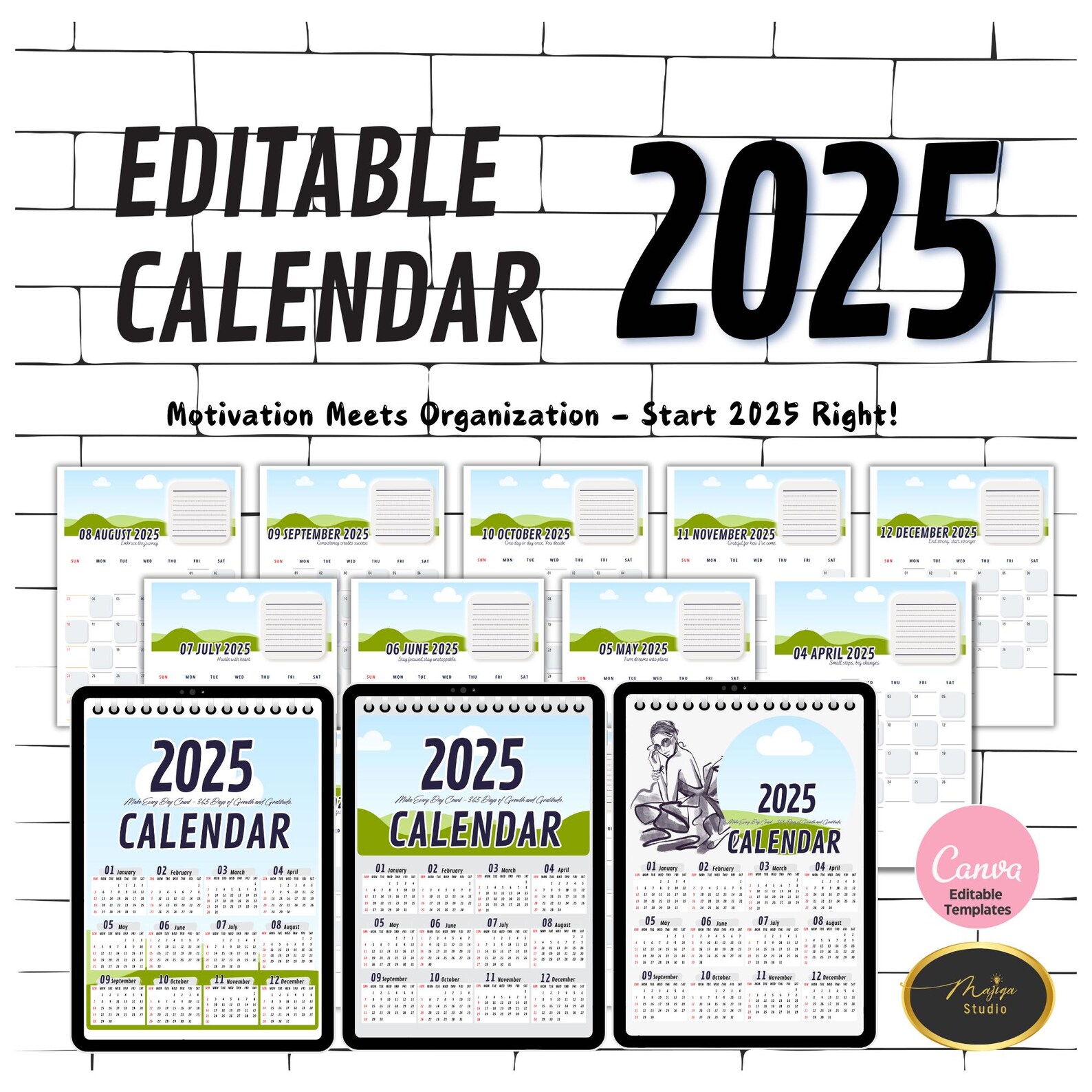 2025 Editable Calendar Template: Custom Printable Canva Pages (digital ...
