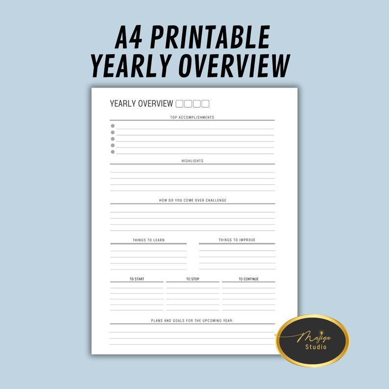 2 Pages Yearly Planner | Printable Calendar | Blank and Undated Yearly ...