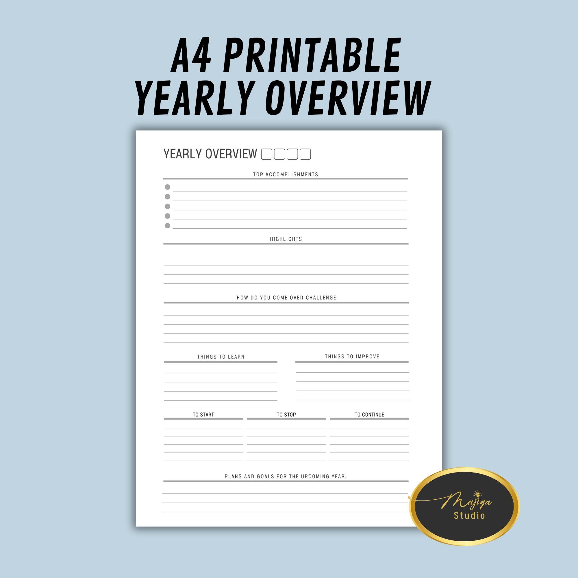 2 Pages Yearly Planner | Printable Calendar | Blank and Undated Yearly ...