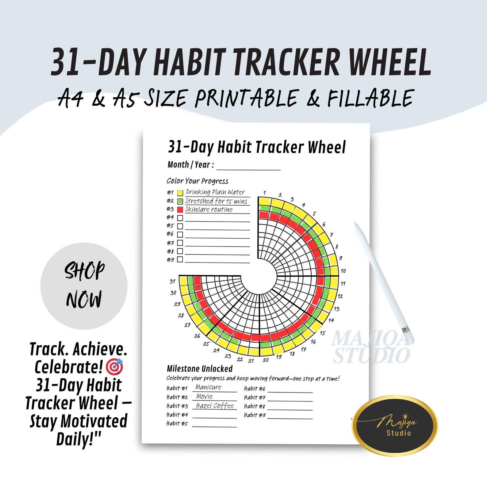 31 Day Habit Tracker Wheel | Daily Tracker PDF | Goal Tracker, Daily ...