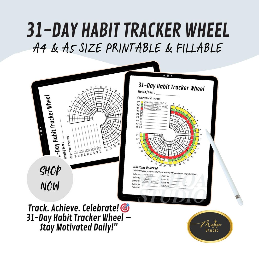 31 Day Habit Tracker Wheel | Daily Tracker PDF | Goal Tracker, Daily ...
