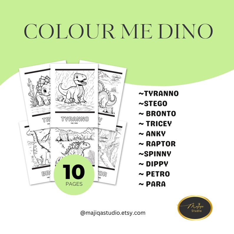 Dino Fun Coloring Pages: 10 Printable Dinosaur Pages, Cute Dinosaur ...
