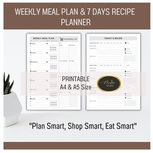 Weekly Meal Planner With Grocery List Printable Template, 7 Day Menu ...