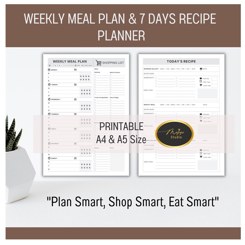 Weekly Meal Planner With Grocery List Printable Template, 7 Day Menu ...