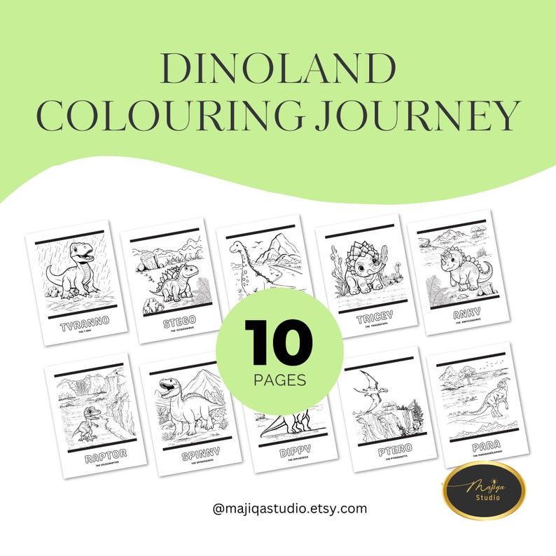 Dino Fun Coloring Pages: 10 Printable Dinosaur Pages, Cute Dinosaur ...