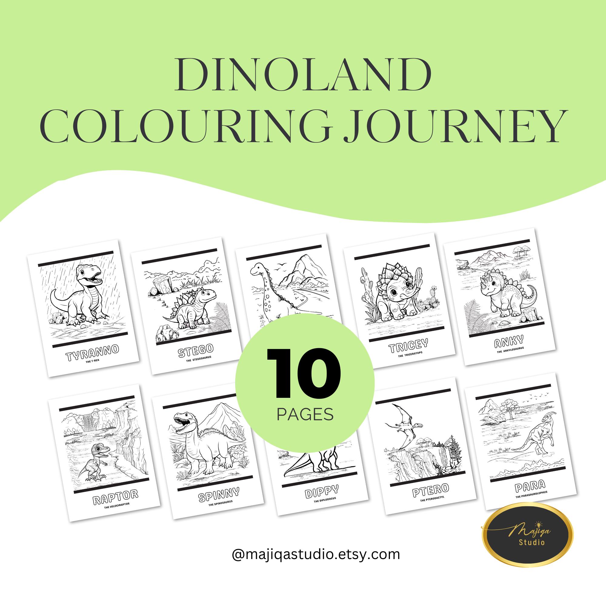 Dino Fun Coloring Pages: 10 Printable Dinosaur Pages, Cute Dinosaur ...