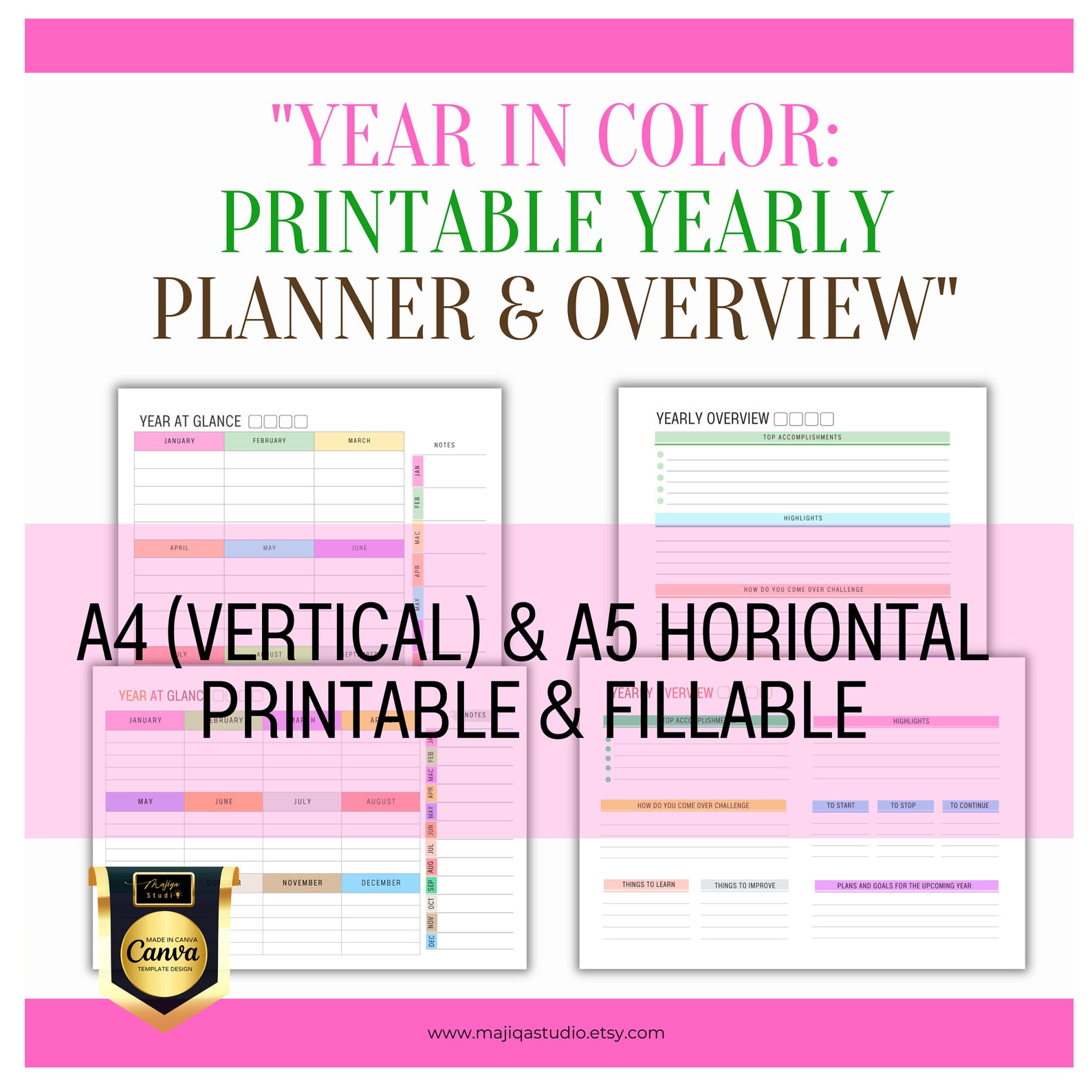 Minimalist Yearly Planner Printable Calendar Blank and Undated Yearly ...